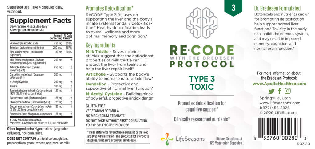 ReCODE Type 3 Toxic (120 veg caps) by LifeSeasons - IPM Supplements